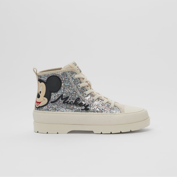 Zara | Shoes | Zara Glittery Mickey Mouse Disney High Top Sneakers ...